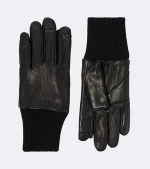 Rick Owens Ribbed-knit Leather Gloves - Black