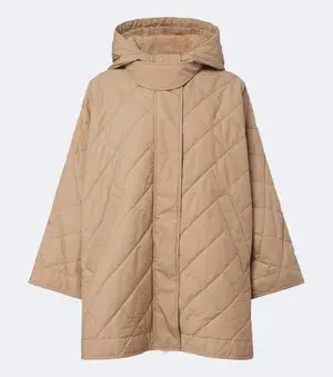 Moncler Hooded Quilted Cotton-blend Cape - Beige