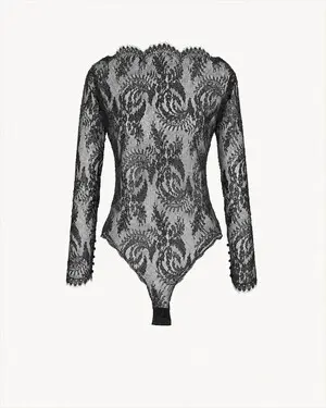 Saint Laurent Boat-neck Bodysuit In Silicone-coated Lace