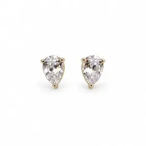 JAGGED HALO JEWELRY Bombshell Pear-shaped Cz Stud Earrings Yellow Gold Plated Stainless Steel - Silver