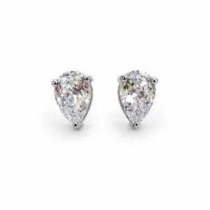 JAGGED HALO JEWELRY Bombshell Pear-shaped Cz Stud Earrings White Gold Plated Stainless Steel - Silver