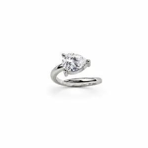 JAGGED HALO JEWELRY Bombshell Pear-shaped Cz Adjustable Pinky Ring White Gold Plated Stainless Steel - Silver