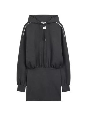 Gcds Logo-patch Drawstring-hood Mini Dress - Grey