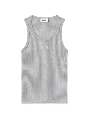 Gcds Logo-embroidered Ribbed-knit Tank Top - Grey