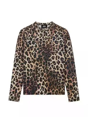 Gcds Leopard-print Waffle-knit T-shirt - Brown