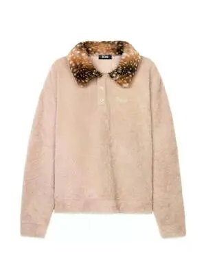 Gcds Faux-fur Long-sleeve Polo Shirt