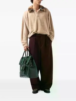 Gcds Faux-fur Long-sleeve Polo Shirt