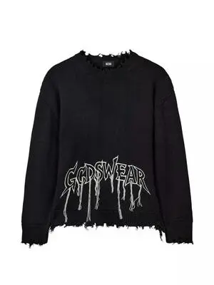 Gcds Embroidered Distressed Sweater - Black