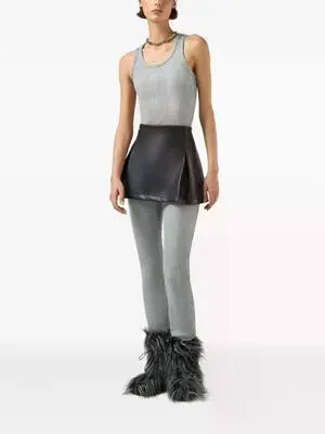 Gcds Ribbed-knit Logo-embroidered Leggings - Grey