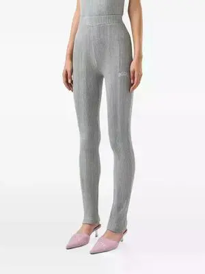 Gcds Ribbed-knit Logo-embroidered Leggings