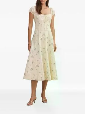 EVER NEW Sallie Lace-up Floral-print Midi Dress - Neutrals