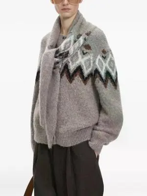JNBY Geometric-knit Scarf-detail Cardigan