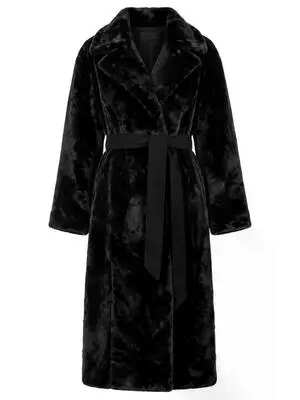 KAOS Belted Fur Coat - Black