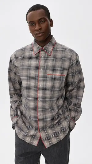 Marni Checked Poplin Shirt With Contrast Piping - Walnut