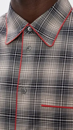 Marni Checked Poplin Shirt With Contrast Piping - Walnut
