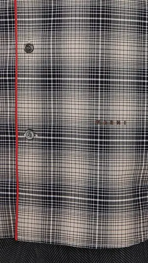 Marni Checked Poplin Shirt With Contrast Piping - Walnut