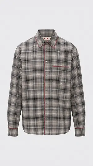 Marni Checked Poplin Shirt With Contrast Piping - Walnut