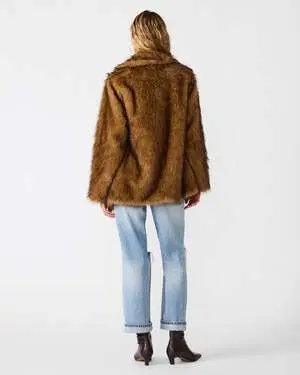 Steve Madden Kindra Coat Long Sleeve Faux Fur Jackets & Coats