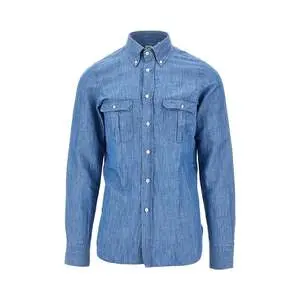 FINAMORE 1925 Cotton And Linen Denim Shirt - Blue