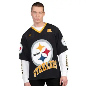 STARTER White Pittsburgh Steelers Short Sleeve & Long Sleeve T-shirt Combo Pack - Black