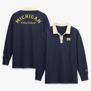 JORDAN BRAND Nike Michigan Wolverines Oversized Essential Dri-fit Long Sleeve V-neck Polo - Navy