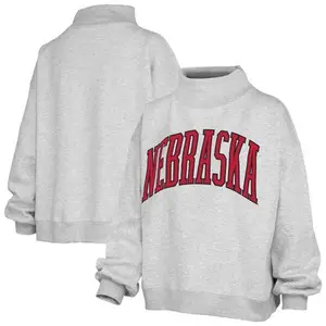 PRESSBOX Nebraska Huskers Oversized Nelson Mock Neck Sweatshirt - Ash