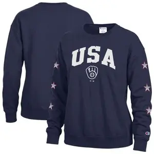 Champion Milwaukee Brewers Americana Fleece Crewneck Sweatshirt - Navy