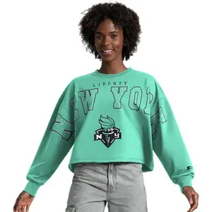 STARTER New York Liberty Bleachers Cropped Drop Shoulder Sweatshirt - Mint