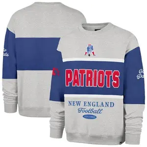 '47 Heather Gray New England Patriots Blockfield Maximalist Sweatshirt - Royal