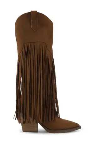 Vintage Havana Yuma Fringe Knee High Western Boot - Cognac