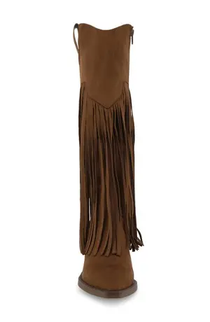 Vintage Havana Yuma Fringe Knee High Western Boot - Cognac