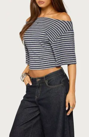 EDIKTED Jadan Striped Off Shoulder Top