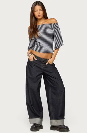 EDIKTED Jadan Striped Off Shoulder Top