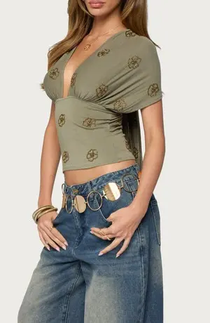 EDIKTED Ellora Beaded Crop Top