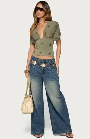 EDIKTED Ellora Beaded Crop Top