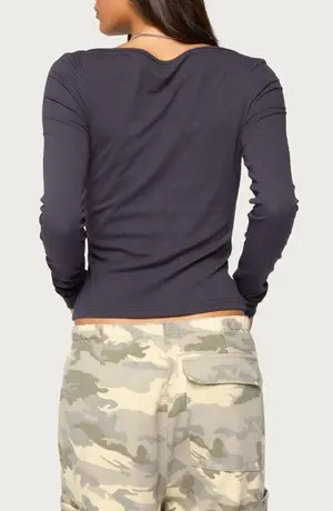 EDIKTED Savi Boat Neck Stretch Cotton Blend Top