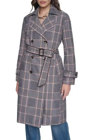 Cole Haan Plaid Double Breasted Trench Coat - Multi