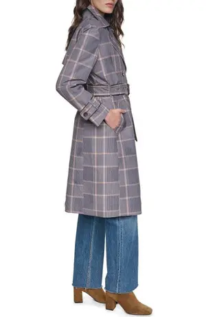 Cole Haan Plaid Double Breasted Trench Coat