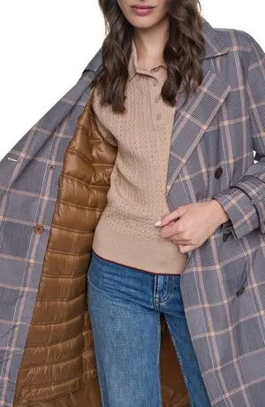 Cole Haan Plaid Double Breasted Trench Coat
