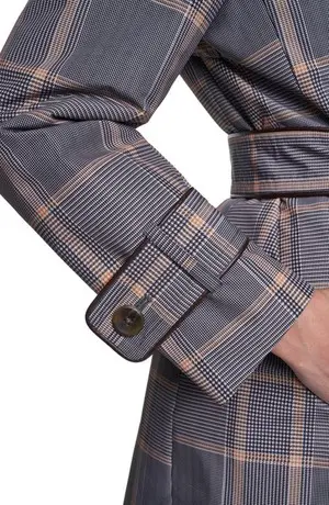 Cole Haan Plaid Double Breasted Trench Coat