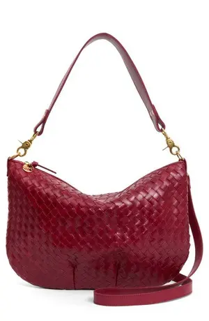 Clare V. Petit Moyen Woven Leather Messenger Bag - Garnet