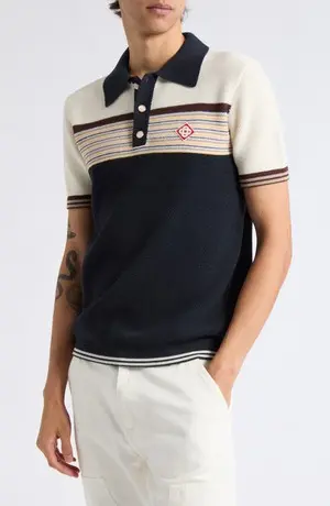 Casablanca Café Stripe Cotton & Wool Polo - Multi