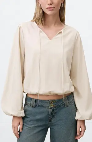 Mango Chiffon Bow Blouse - Beige