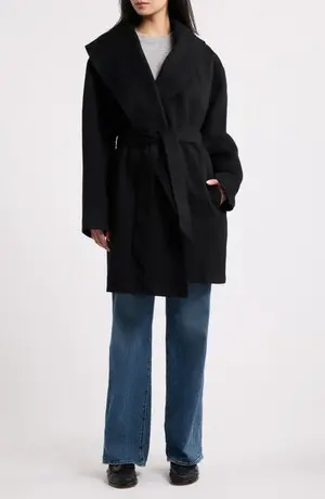 BOSS Cariby Belted Wool Blend Coat - Black