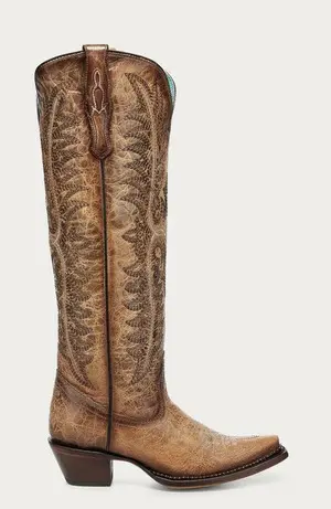 CORRAL Embroidered Cowhide Snip Toe Tall Boots