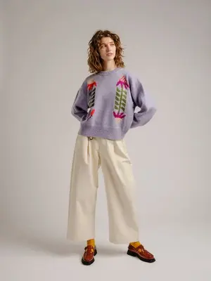 DEGEN Cone Flower Relaxed Fit Sweater - Lilac