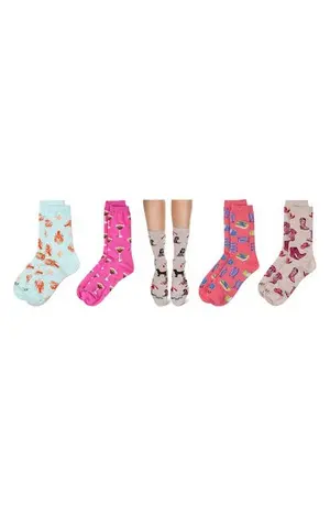 MEMOI Assorted 5-pack Crew Socks - Pink Multi