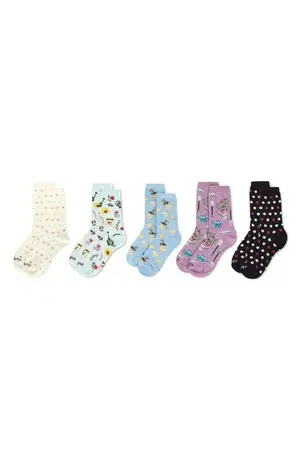 MEMOI Assorted 5-pack Crew Socks White Multi