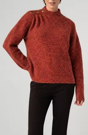 LIVERPOOL Mock Neck Sweater With Buttons - Rust Multi