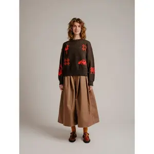 DEGEN Birds Graphic Merino Sweater - Walnut